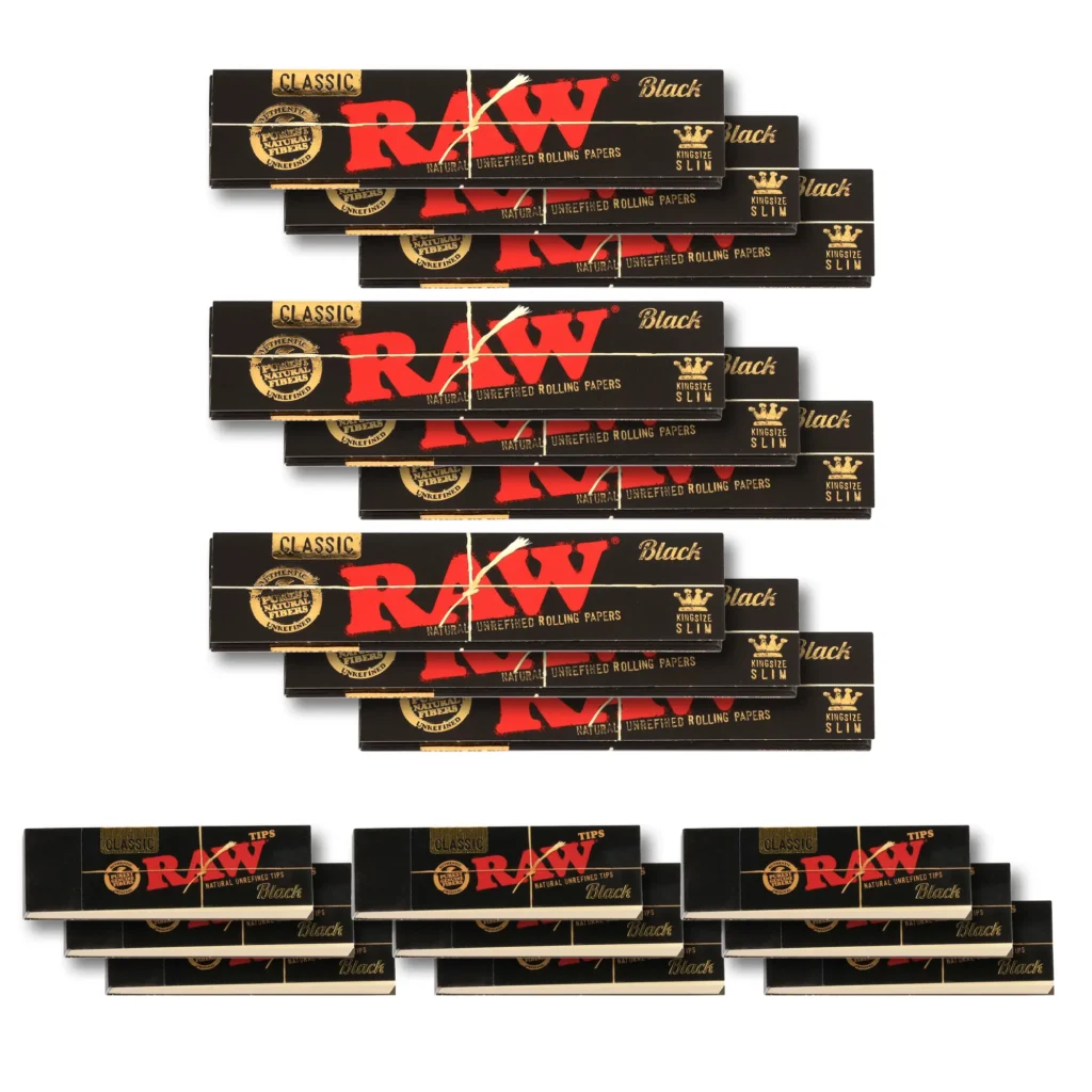 เซ็ตสุดคุ้ม กระดาษโรล RAW Black Classic King Size Slim + RAW Black Tips ...